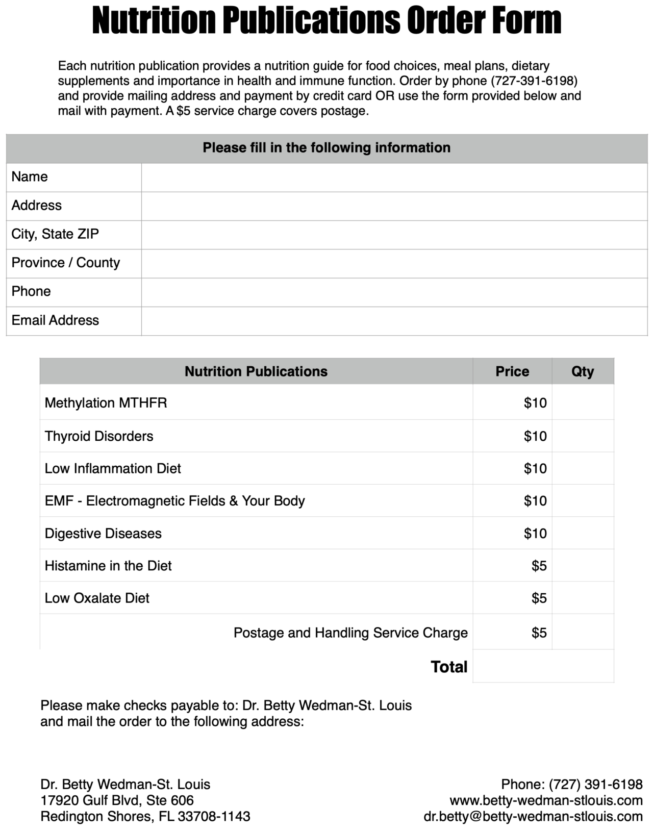 Nutrition Publications Order Form | Betty Wedman-St Louis, PhD